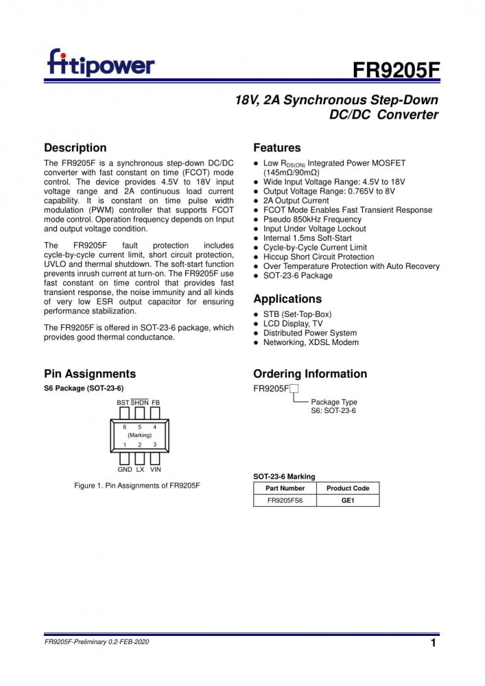 FR9205F datasheet page 1