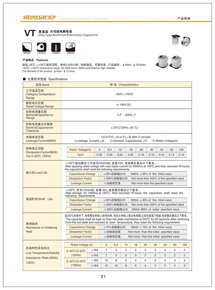 Honor Elec VT series datasheet page 1