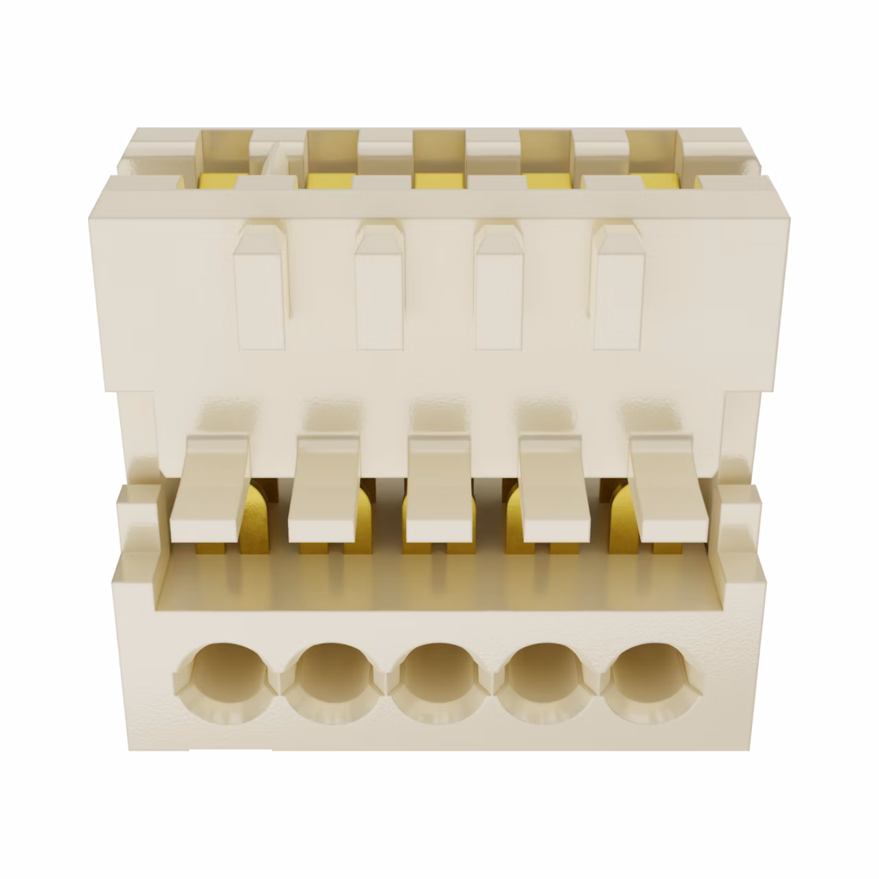 Appli-Mate RAST 2.5 Connector, 2.50mm Pitch, Female, 5 Circuits, Positions A and F Removed, Polarizing Rib Between 1/2, Locking Pips, Open Endwalls, Gold Plating for sale