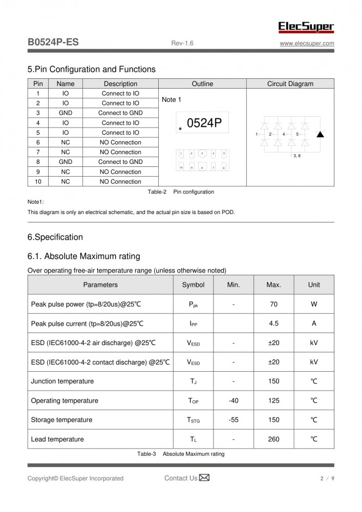 B0524P-ES datasheet page 2