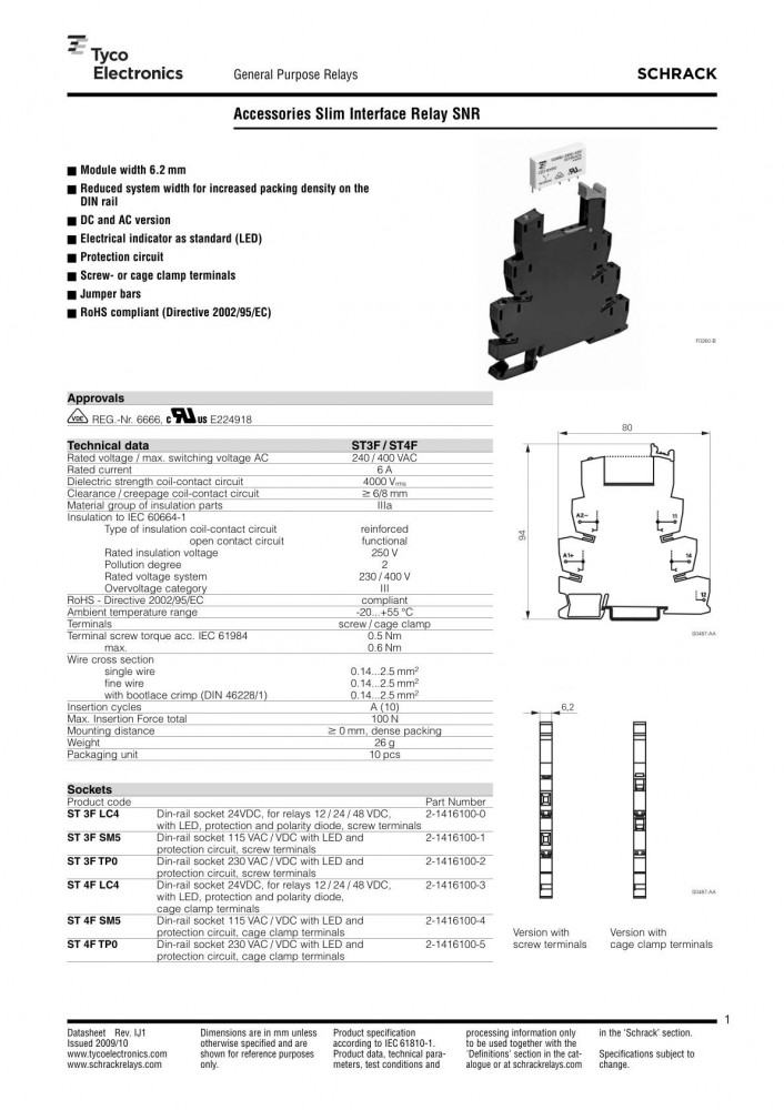 SNR slim interface relay accessories technical document, page 1