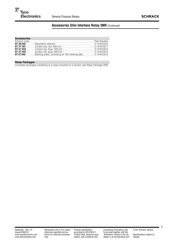 SNR slim interface relay accessories technical document, page 2