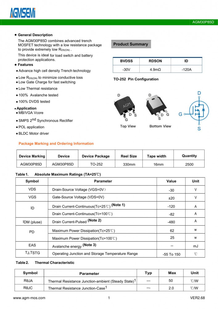 AGM30P85D datasheet page 1