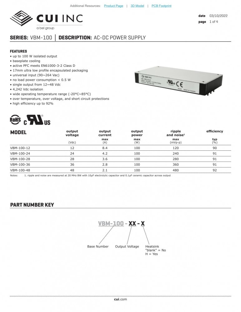 VBM-100 series datasheet page 1