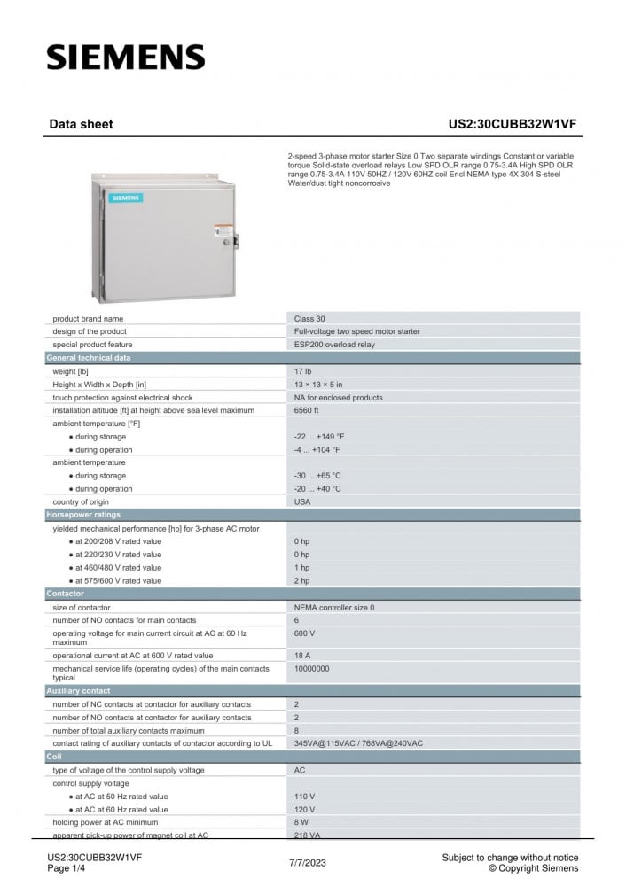 30CUBB32W1VF technical document page 1