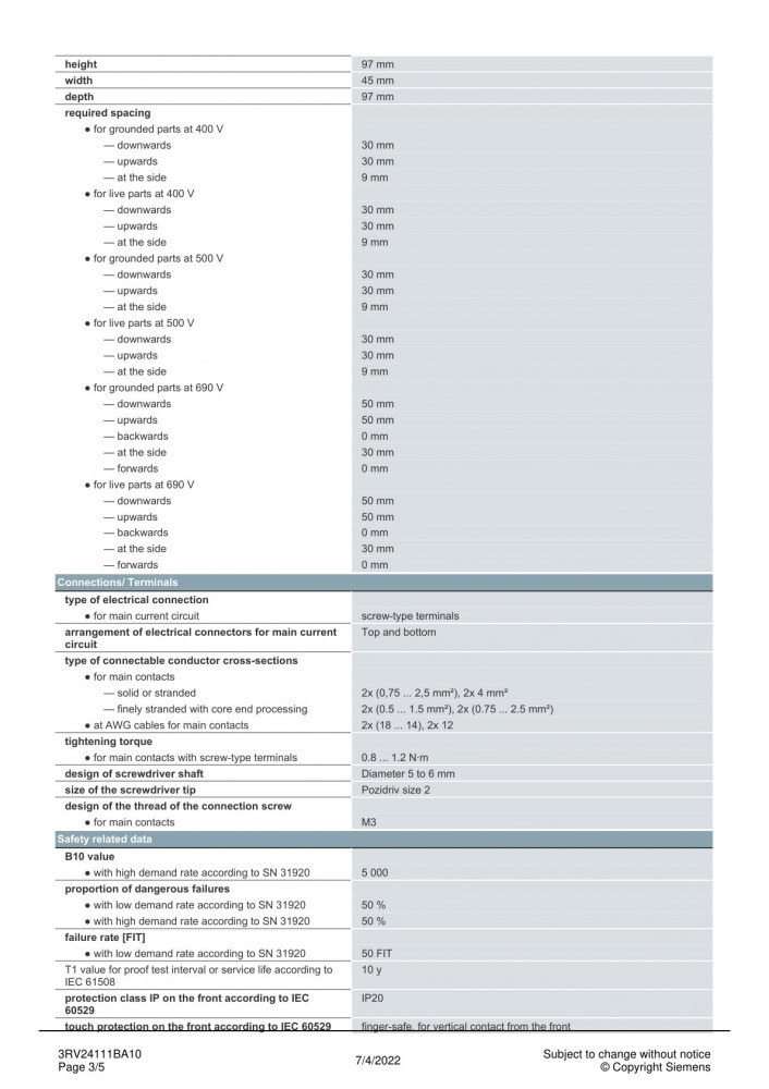 3RV24111BA10 datasheet page 3