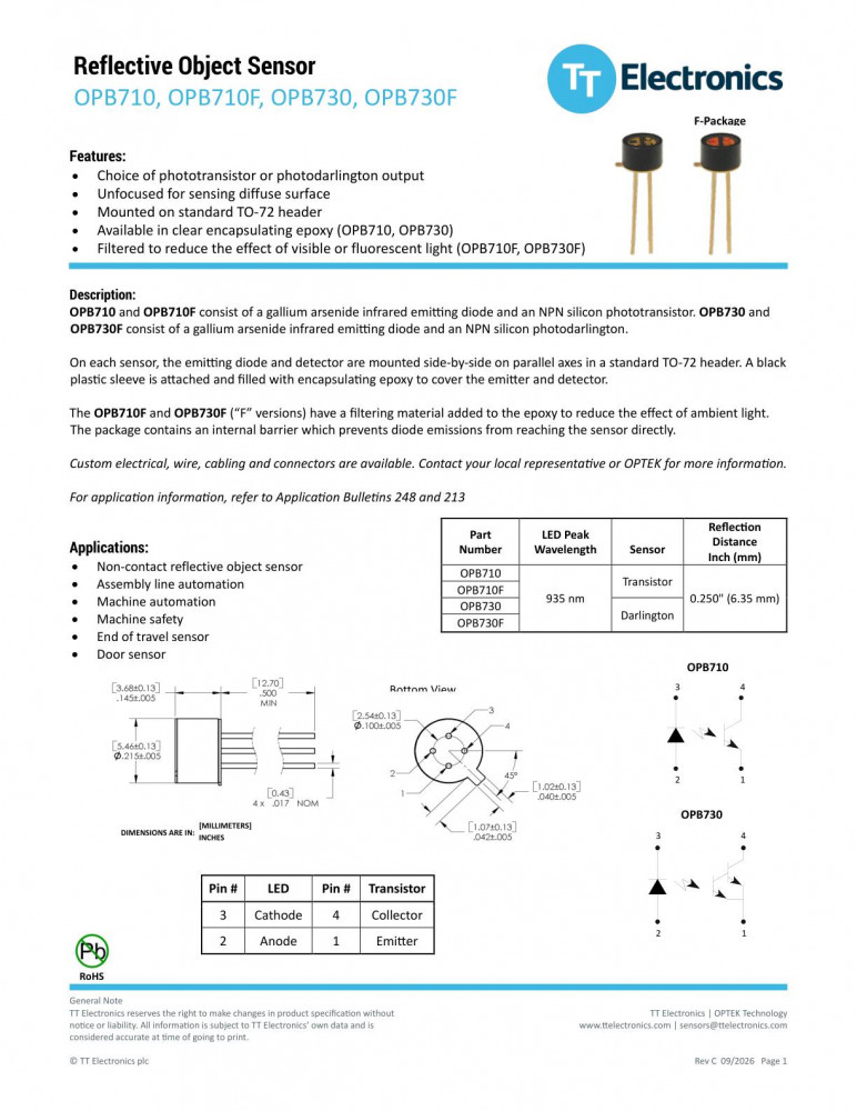OPB710F technical document page 1