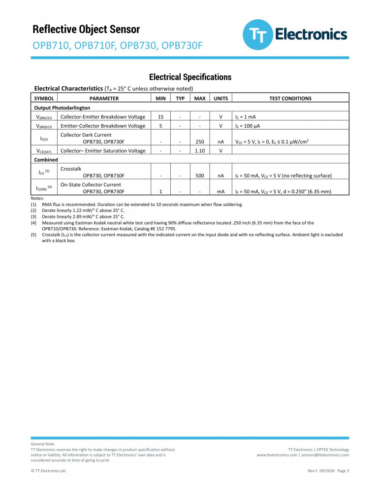 OPB710F technical document page 3