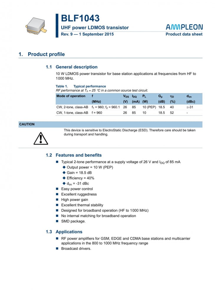 BLF1043 datasheet page 1
