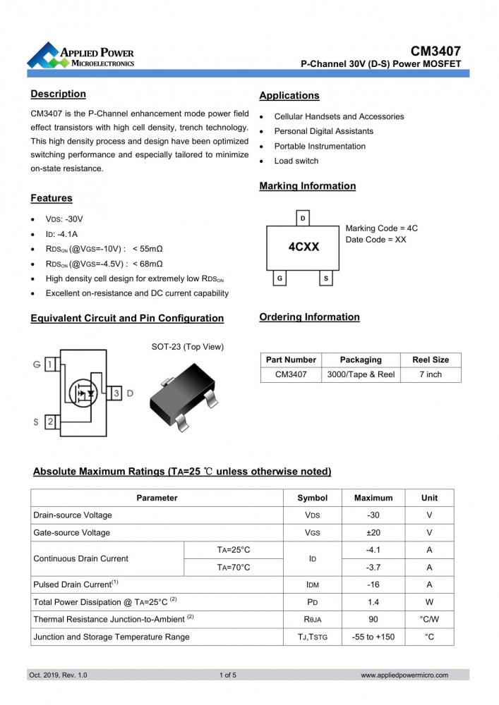 CM3407 datasheet page 1