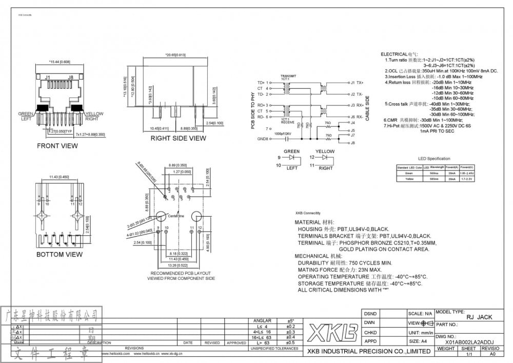 X01AB002LA2ADDJ technical drawing and PCB layout