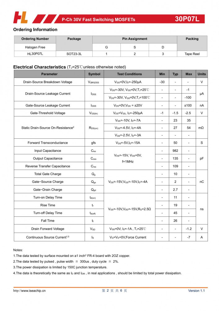 HL 30P07L datasheet page 2