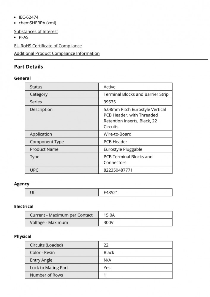 MOLEX ESE Eurostyle terminal block document page 2
