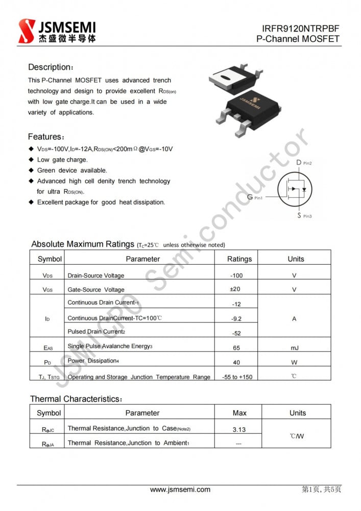 IRFR9120NTRPBF-JSM datasheet page 1
