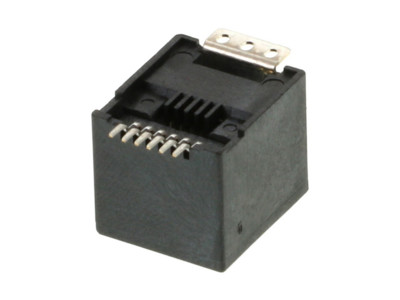 Modular Jack, Vertical, Top Entry, Surface Mount, 6/6, Low Profile, Pick-and-Place Polyimide Tape, 13