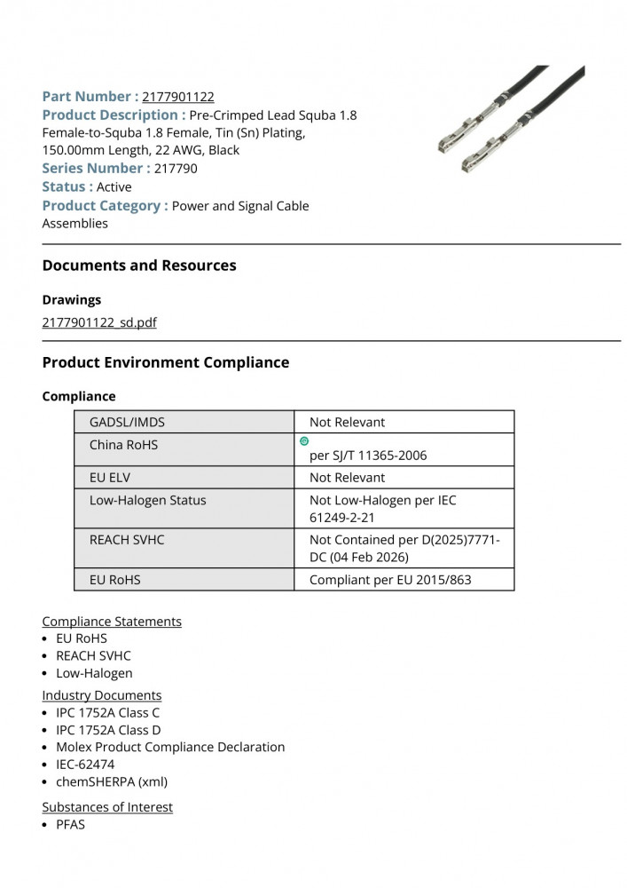 Molex 2177901122 product drawing preview, page 1