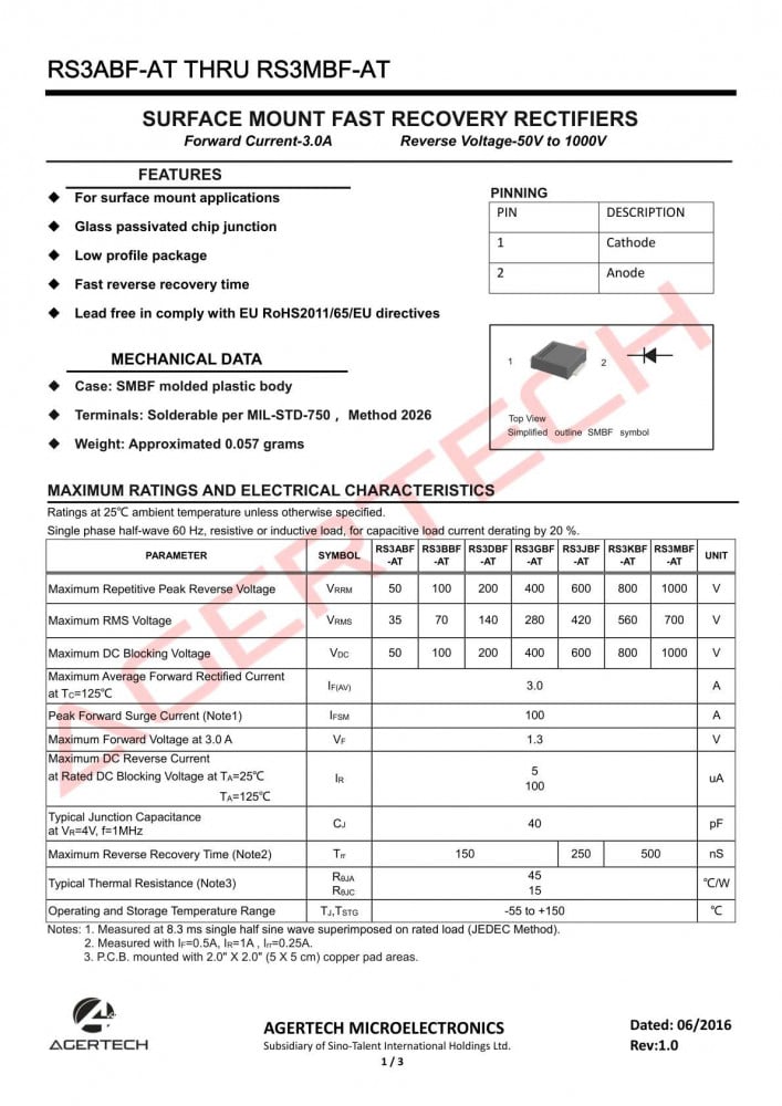 RS3MBF-AT datasheet page 1