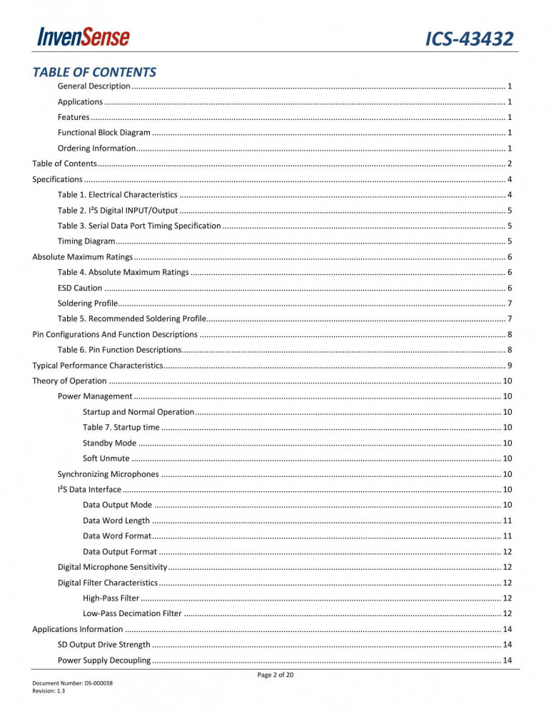ICS-43432 datasheet preview, page 2