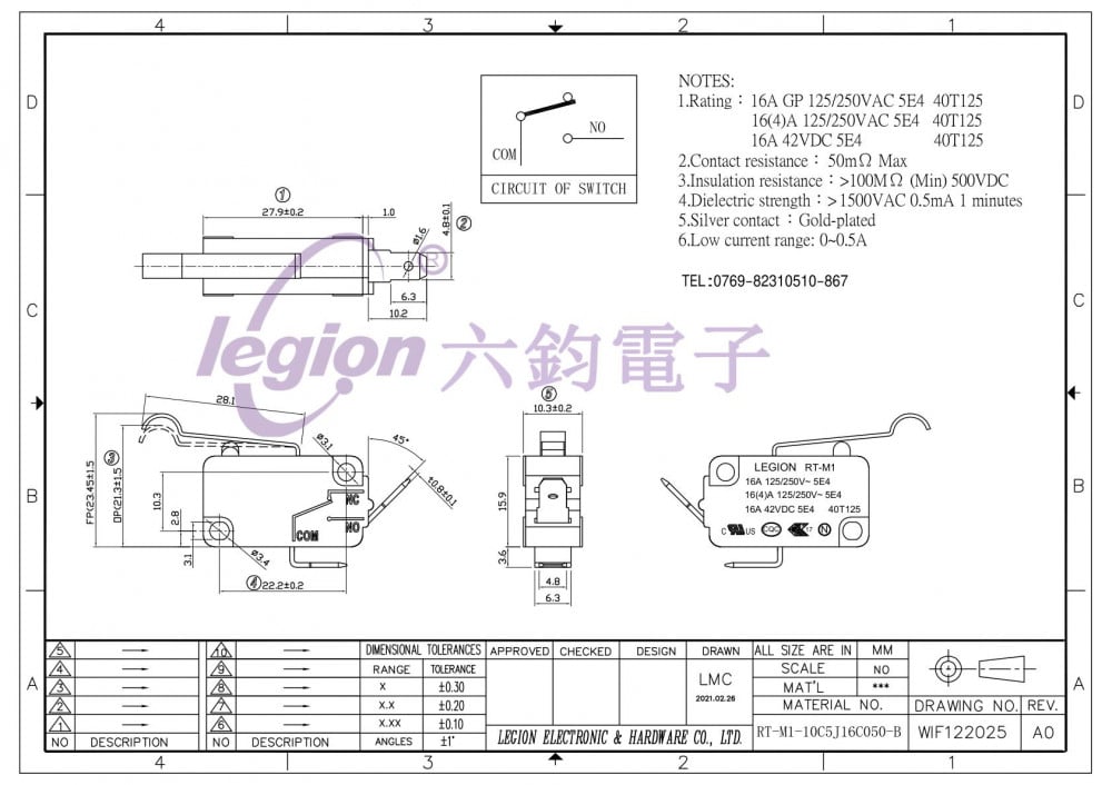 Legion RT-M1-10C5J16C050-B technical document page