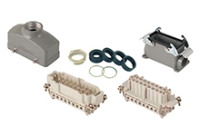 Heavy-Duty Connector Kit, 24 Pole, Series S-E Female-Male Inserts, Pg21 Metal Cable Gland, Pg21 Die-cast Aluminum Hood-Top Entry, Surface Mount Housing-Vertical, 2 Lever, Size 24B «104x27», Grey for sale