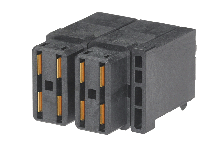 Impact 5 Pair Right-Angle Power Header, 2 Modules with Left Hold-Down, Module 1: Blade P1 & P2, Length 5.70 & 5.70mm; Module 2: Blade P1 & P2 Length 5.70mm & 6.90mm Press-Fit, LCP, Glass Filled UL94-V0, Black, Lead-Free
