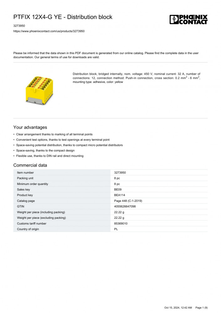 Phoenix Contact 3273950 technical document page 1