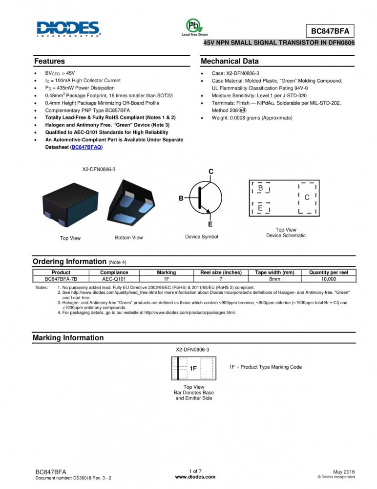 BC847BFA-7B datasheet page 1