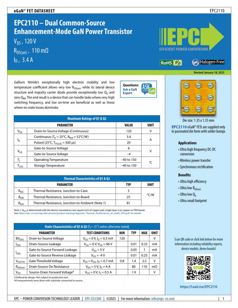 EPC2110 technical document page 1