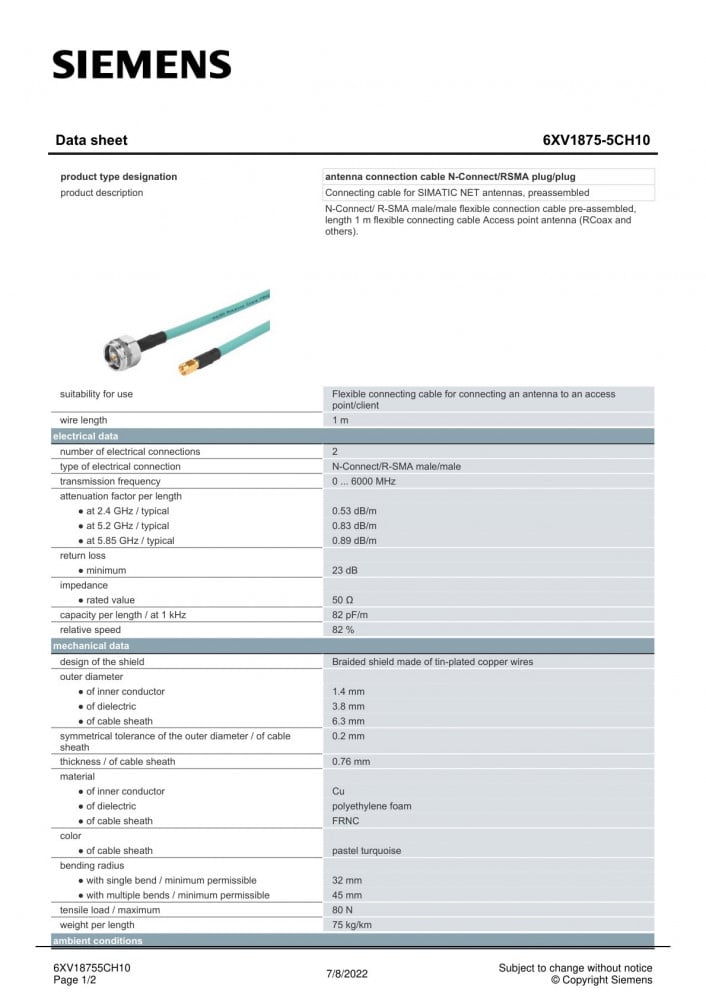 SIEMENS 6XV18755CH10 datasheet page 1