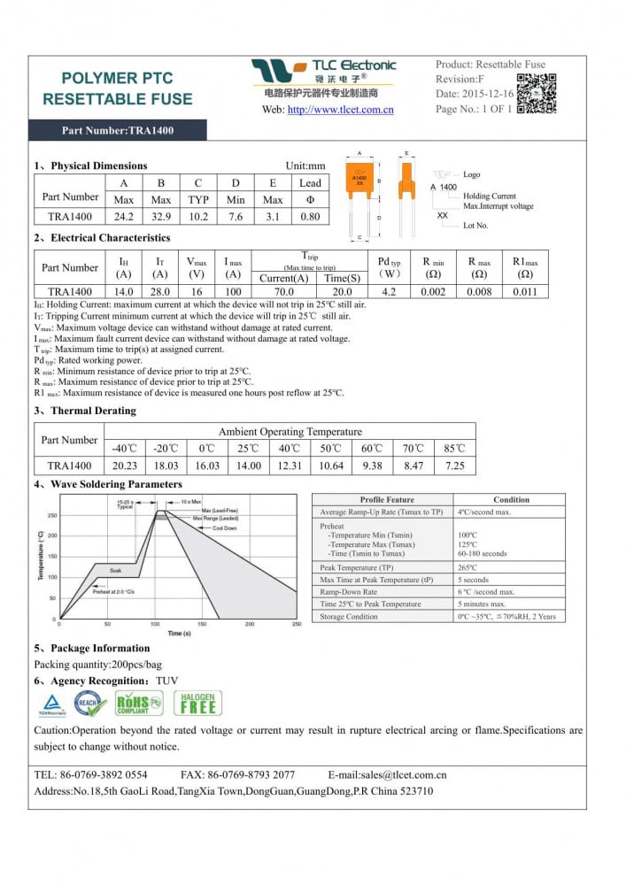 TLC Electronic TRA1400 technical document