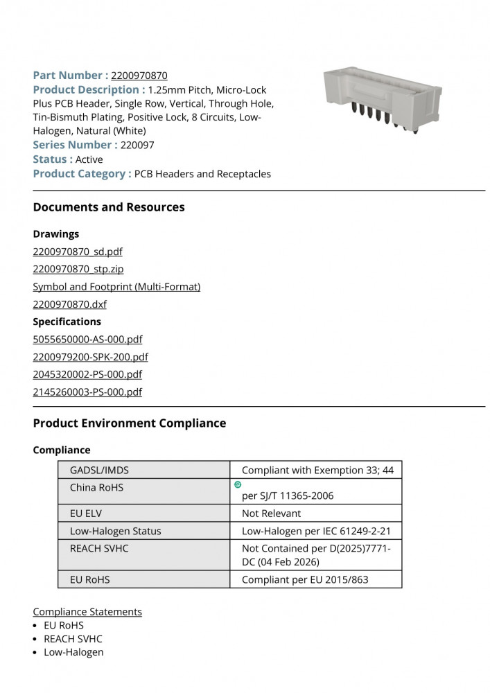 MOLEX 2200970870 technical drawing preview, page 1