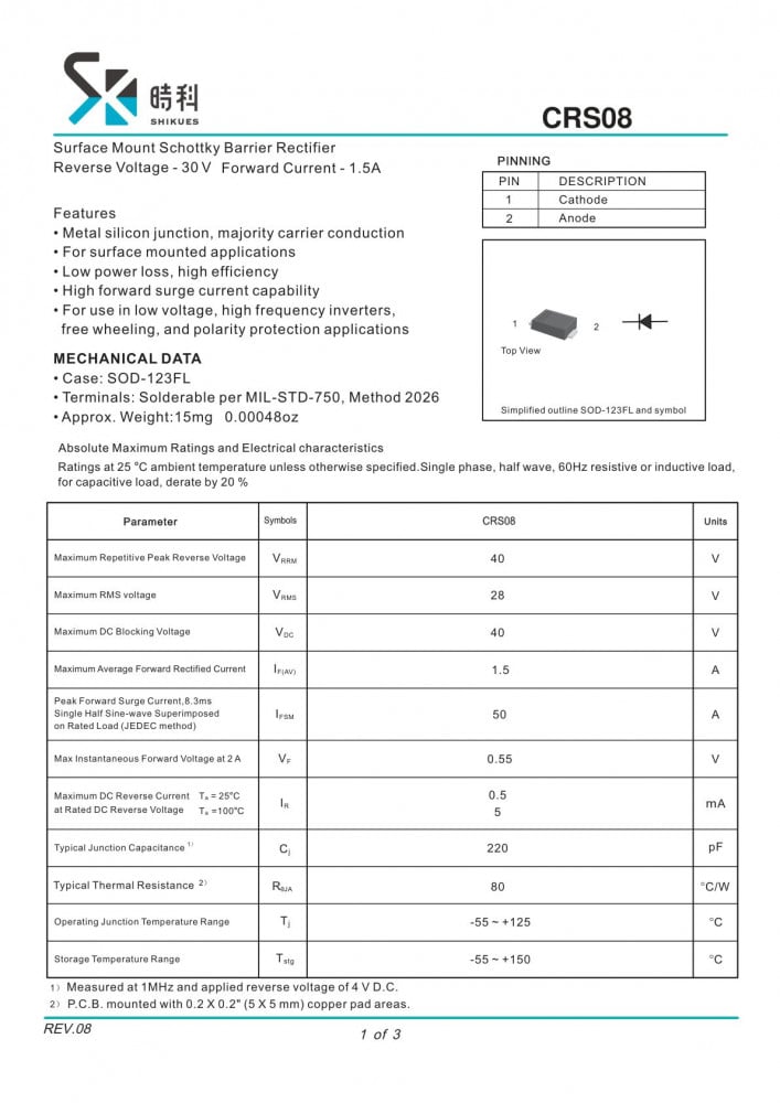CRS08 datasheet page 1