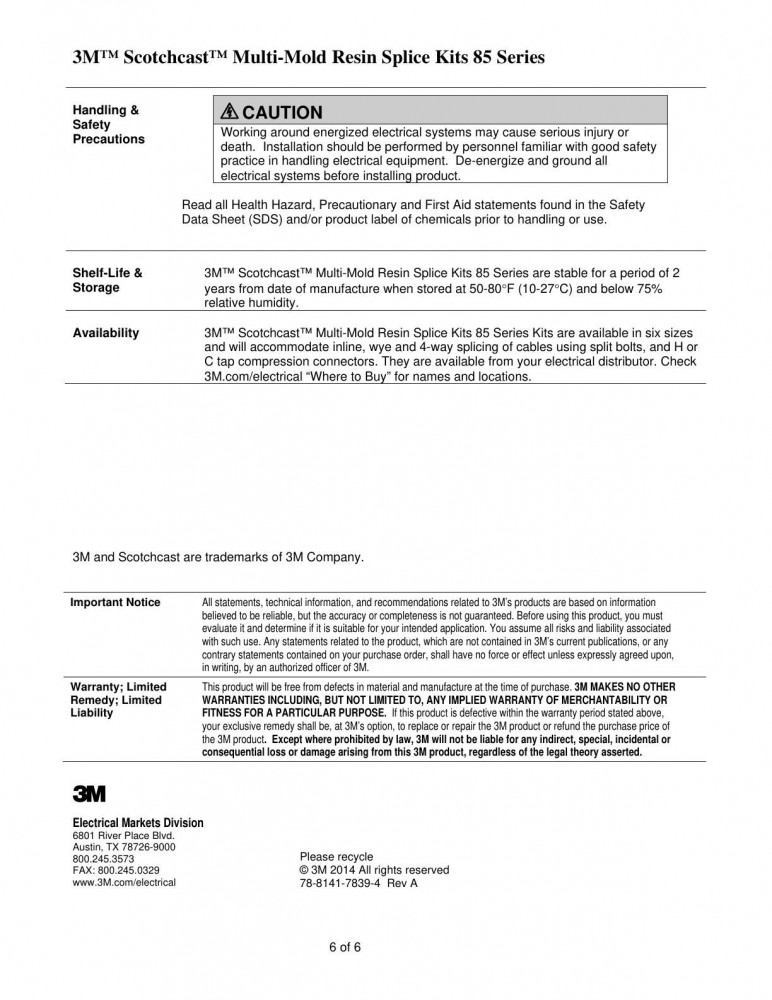 3M 85 Series datasheet page 6