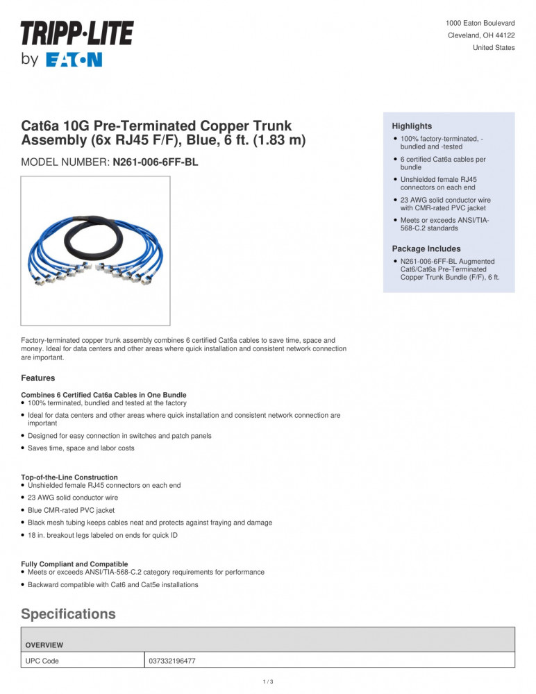 N261-006-6FF-BL technical document page 1