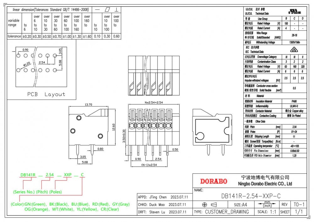 DORABO DB141R-2.54 technical drawing preview