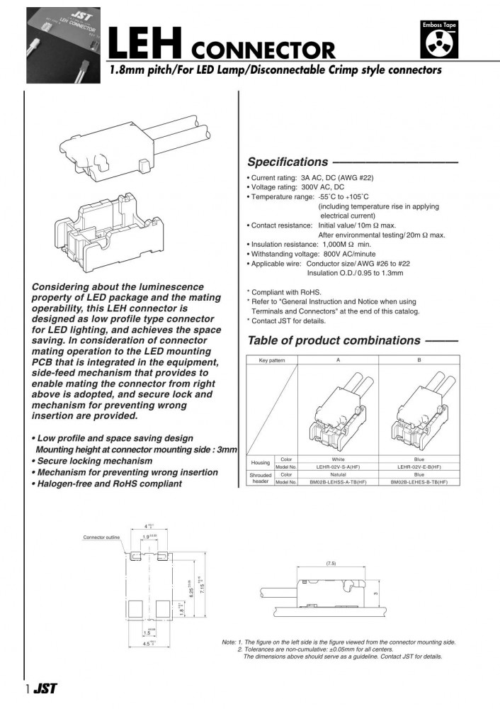 JST LEH connector catalog page 1