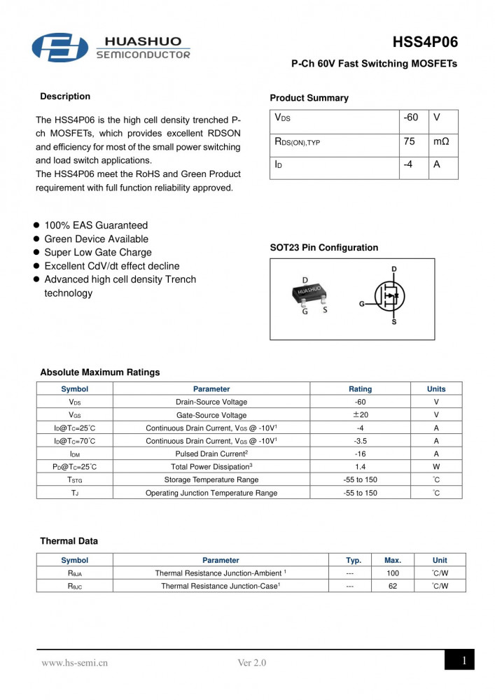 HSS4P06 datasheet page 1