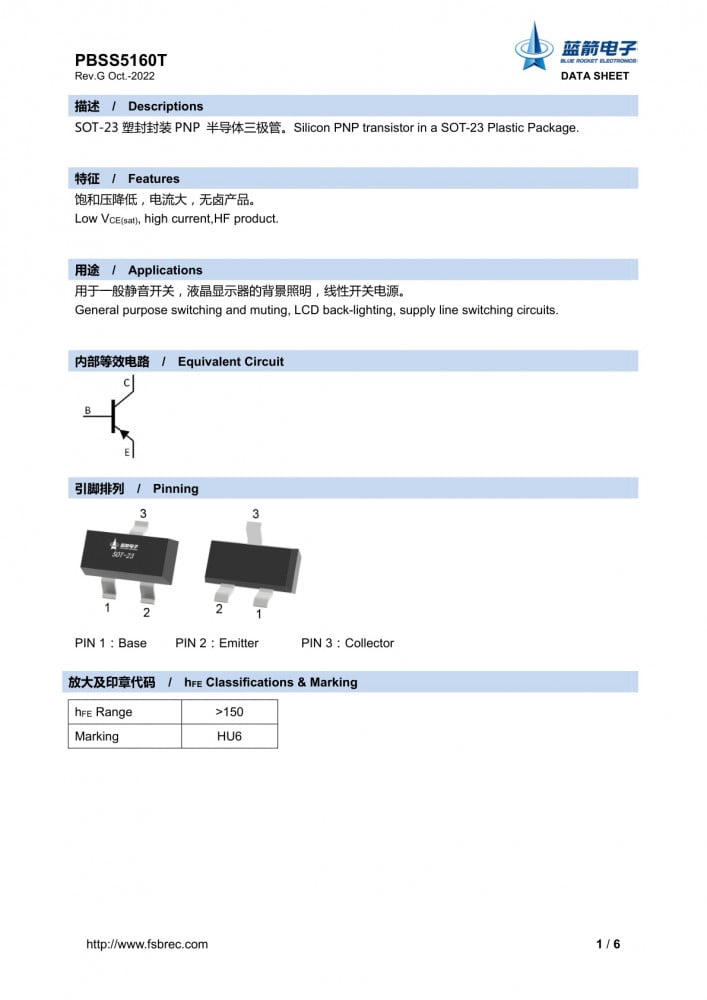 PBSS5160T datasheet page 1