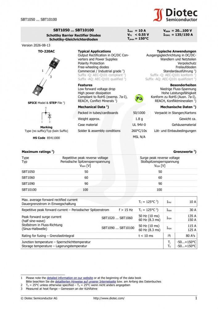 DIOTEC SBT1050 document page 1