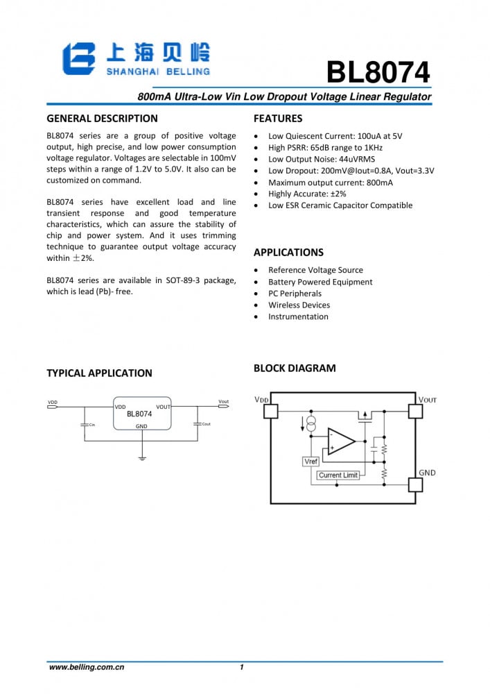 BL8074 datasheet page 1