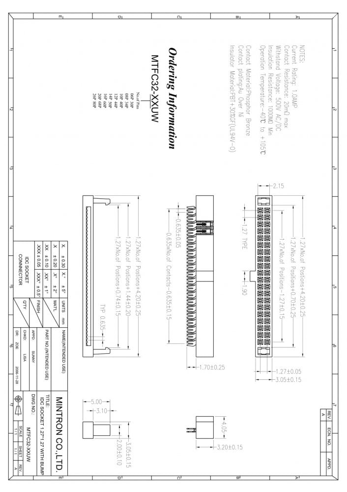 MINTRON MTFC32-50UW technical document page
