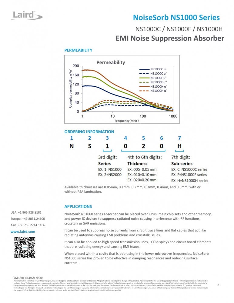 Laird NS1000 series technical document page 2