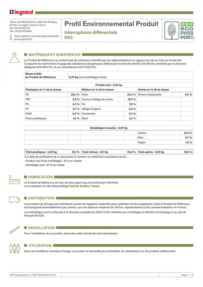 Legrand DX3 environmental product profile, page 2