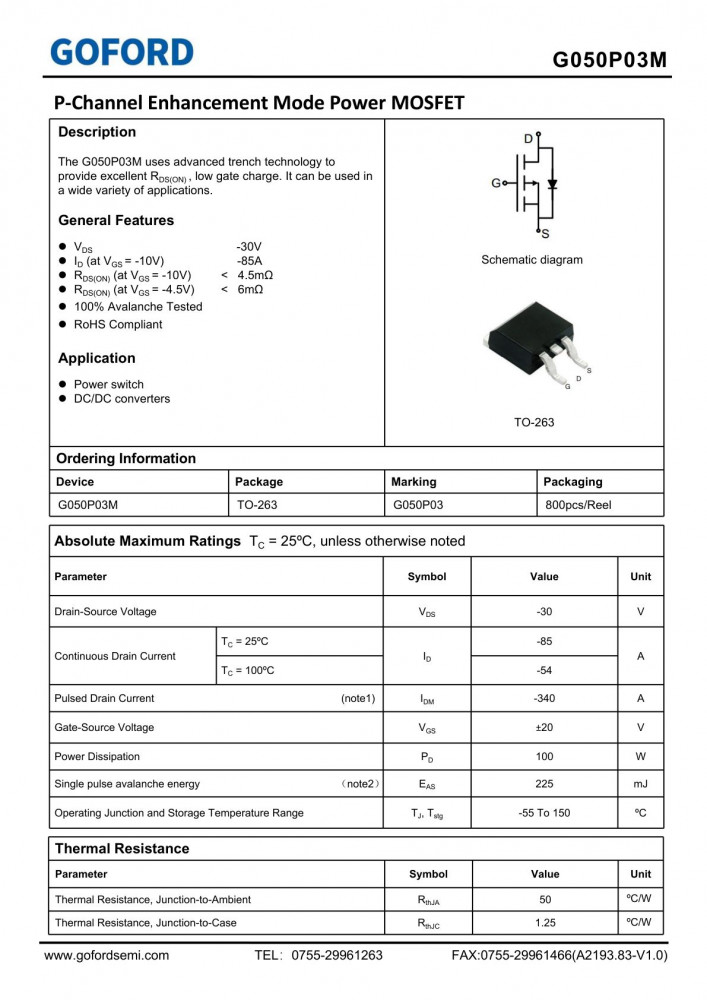 G050P03M datasheet page 1