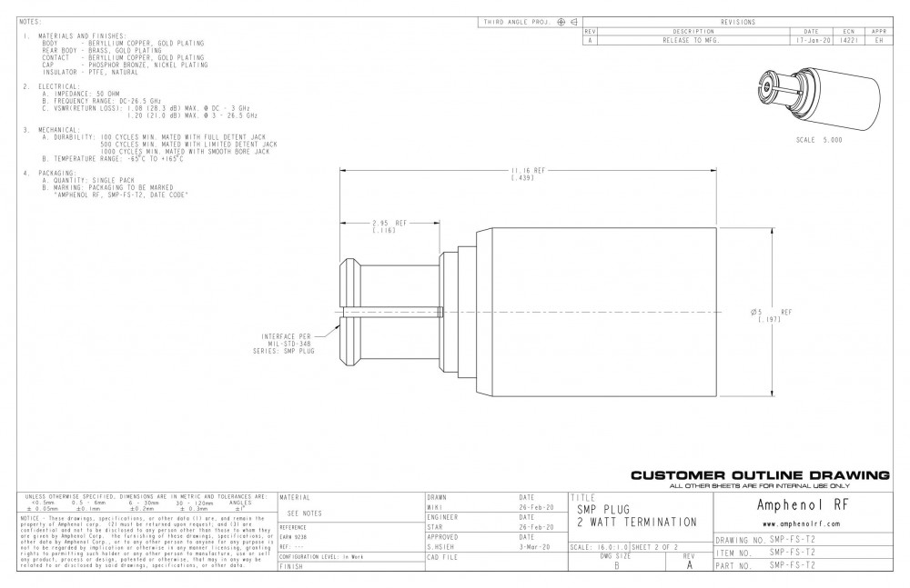 Amphenol SMP-FS-T2 customer outline drawing