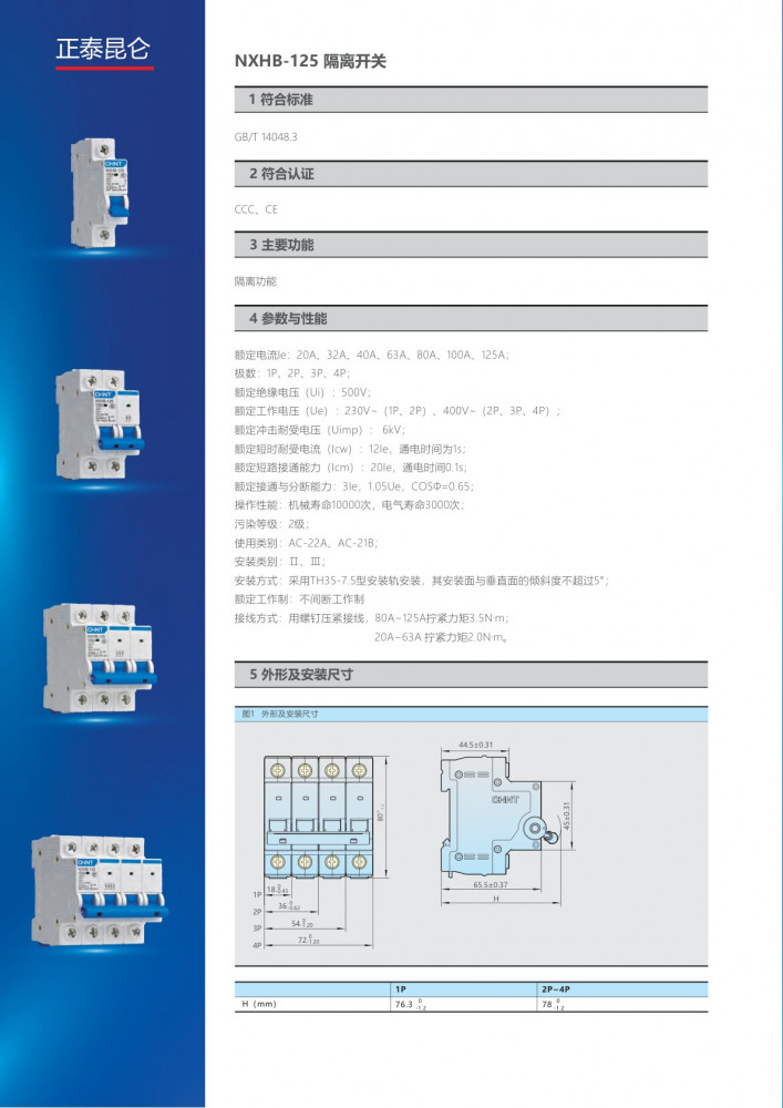 CHINT NXHB-125 product technical document page