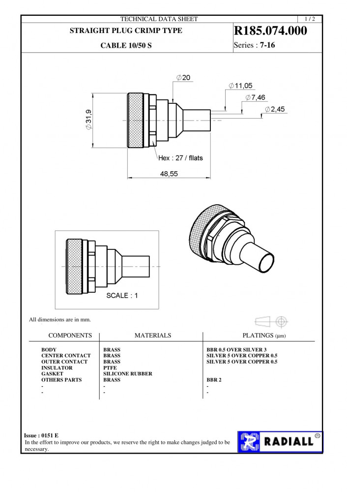 Radiall R185074000 datasheet, page 1
