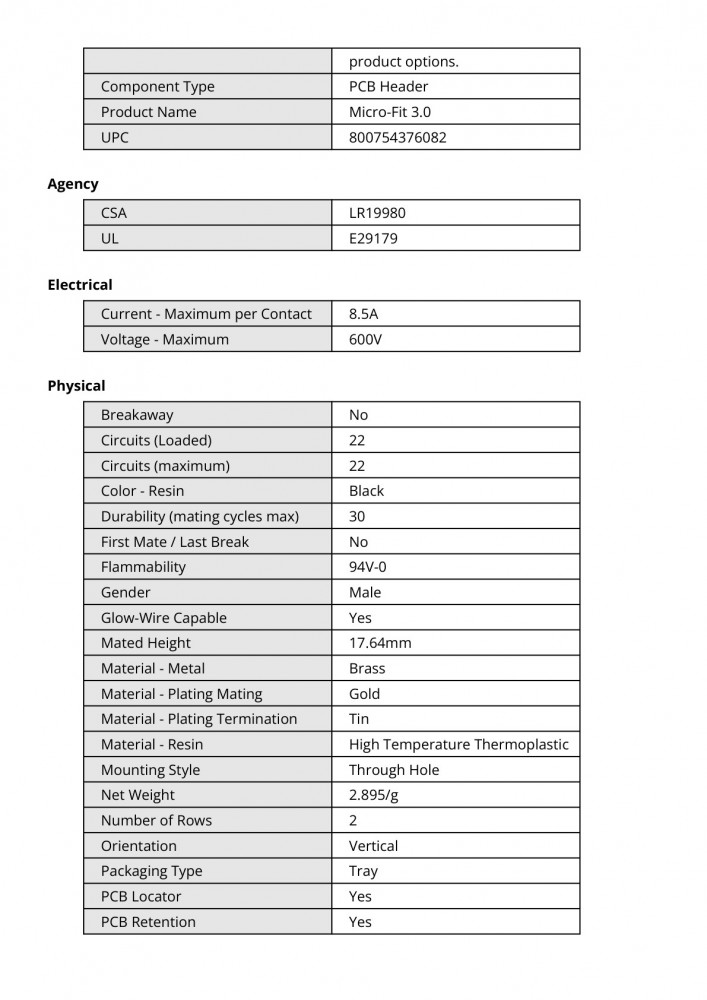 Technical document page 3 for MOLEX 430452213