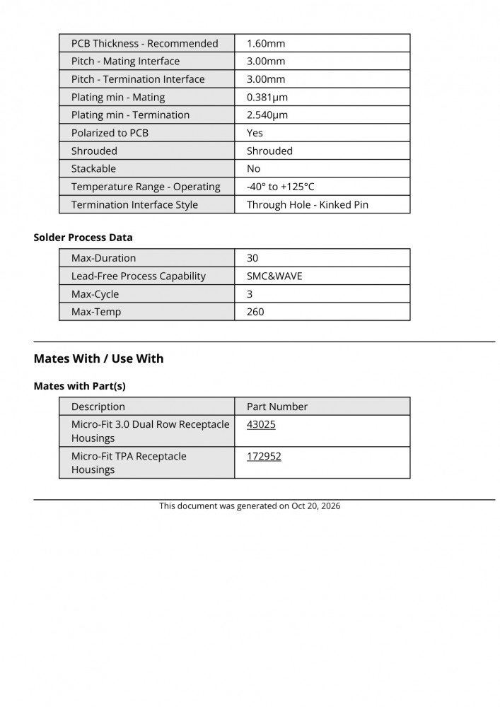 Technical document page 4 for MOLEX 430452213