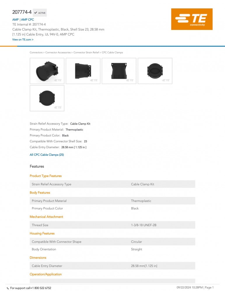 TE Connectivity 207774-4 technical document page 1
